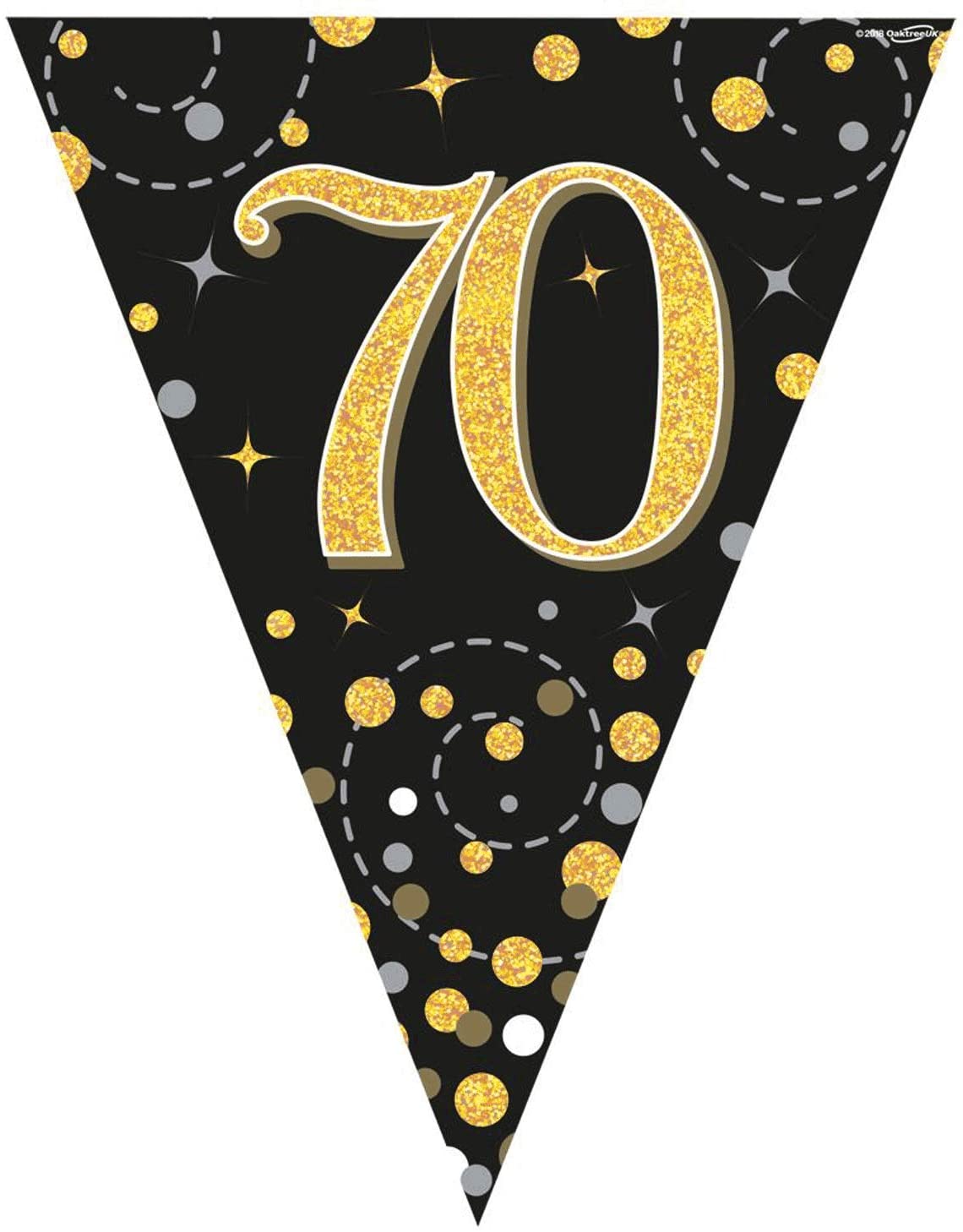 Oaktree UK Sparkling Fizz Black & Gold 70th Birthday Flag Bunting ...