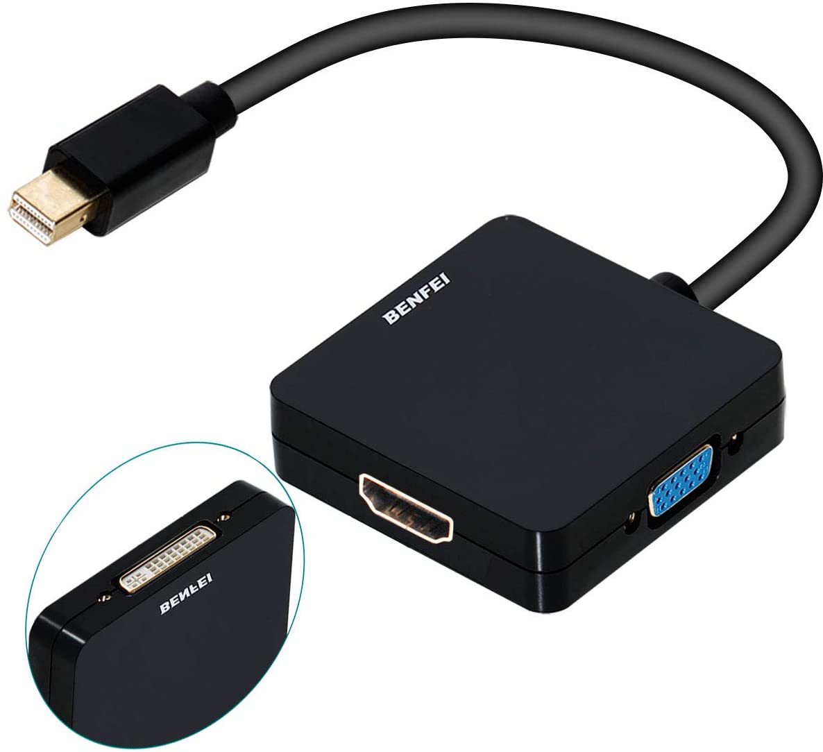 Thunderbolt Adapter, BENFEI 3-in-1 Mini DisplayPort to HDMI DVI VGA ...