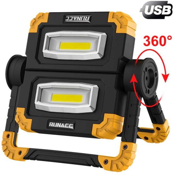 RUNACC LED Work Light Rechargeable Folding Flood Light 20W 1500LM ...