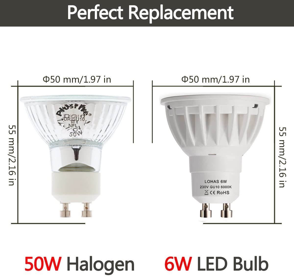 LOHAS® GU10 6Watt LED Beautiful 6000K Day White Colour 50Watt ...