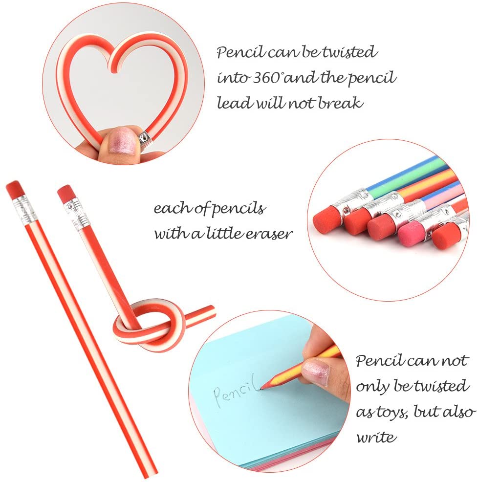 FEPITO 20 Pcs Soft Flexible Bendy Pencils Eraser Magic Bend Toys School ...