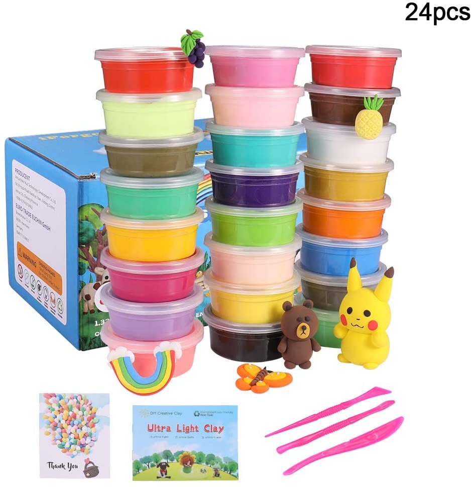 Air Dry Clay, 24 Colors Ultra Light Modeling Clay, iFergoo Magic Clay DIY Creative Modeling ...