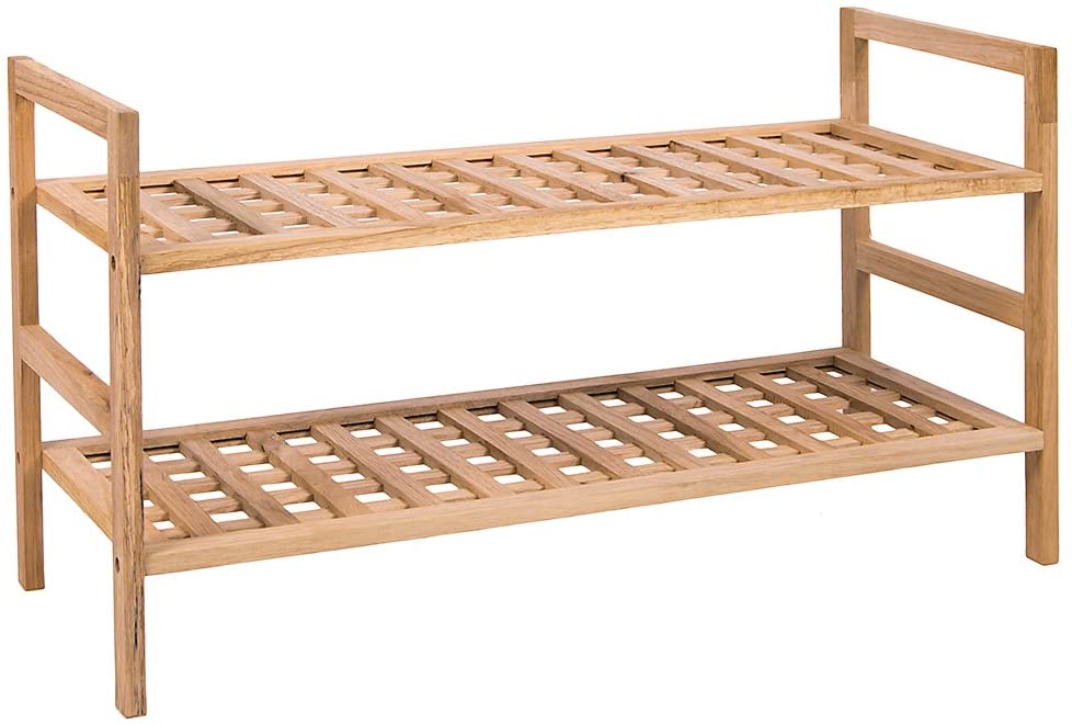 Home Vida 2 Tier Criss Cross Wood Storage Organiser Shoe Stand Rack ...
