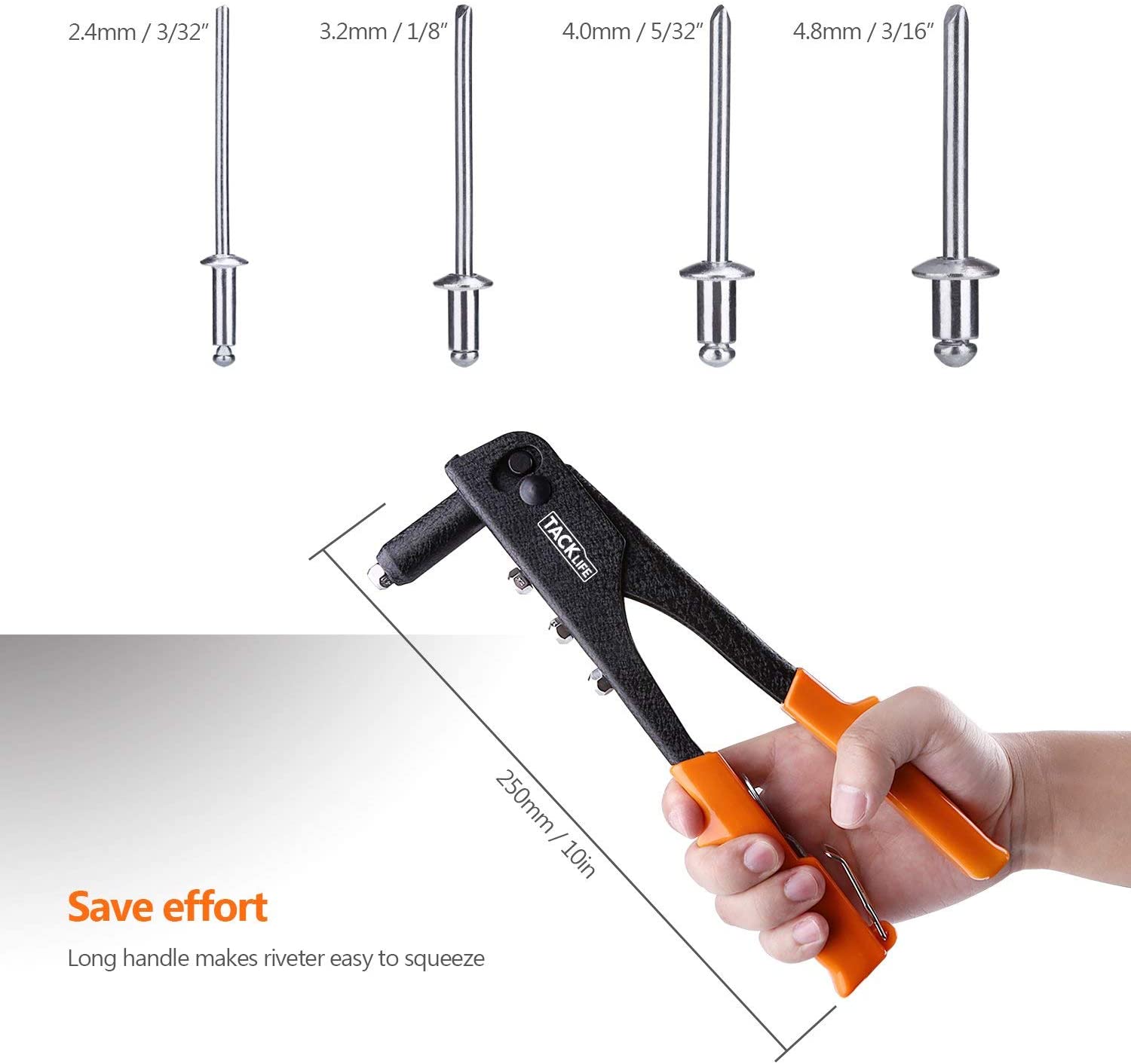 TACKLIFE Pop Rivet Gun, Rivet Gun with 40Pcs Metal Rivets, 4 ...
