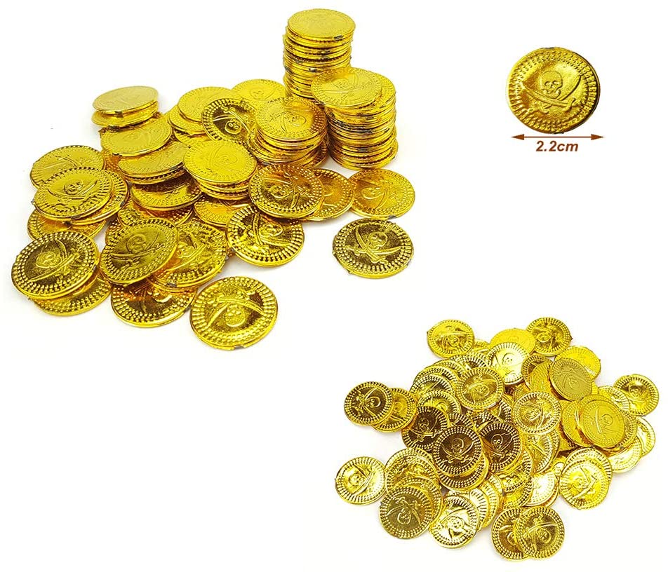 120 Pieces Kids Pirate Gold Coins Fake Treasure Chest Coins – Fancy ...