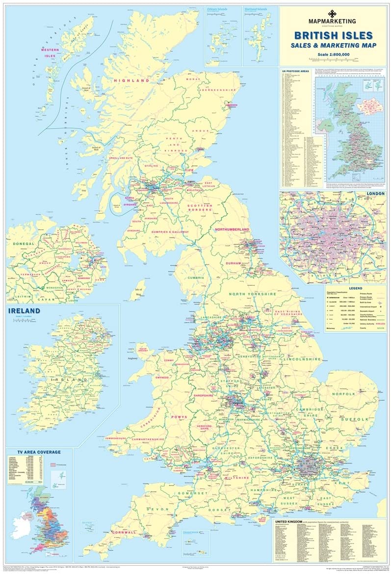 UK Sales and Marketing Map – Laminated Wall Map – BigaMart