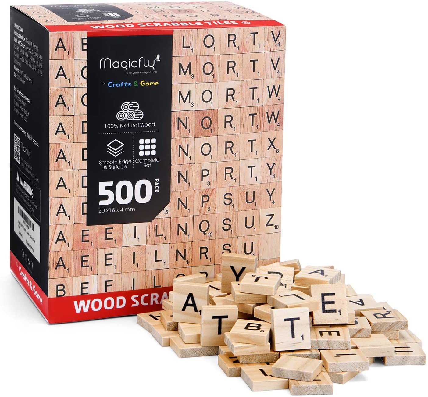 Magicfly 500 Pcs Scrabble Wood Letter Tiles, Wooden Tiles A-Z Capital ...