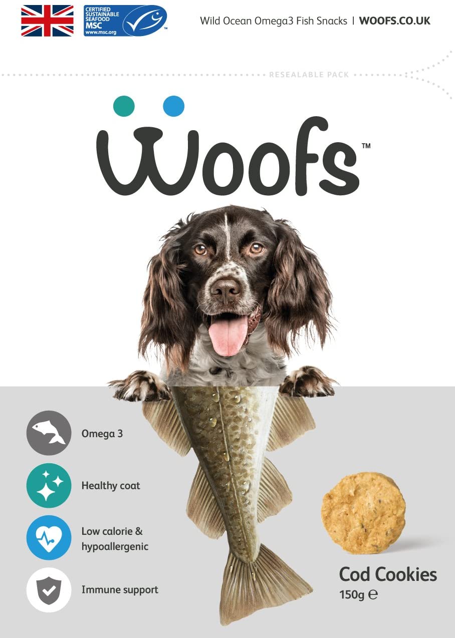 WOOFS Dog Treats, 150g Natural Cod Cookies made from 85% Cod and 15% Potatoe – Packed with Omega ...