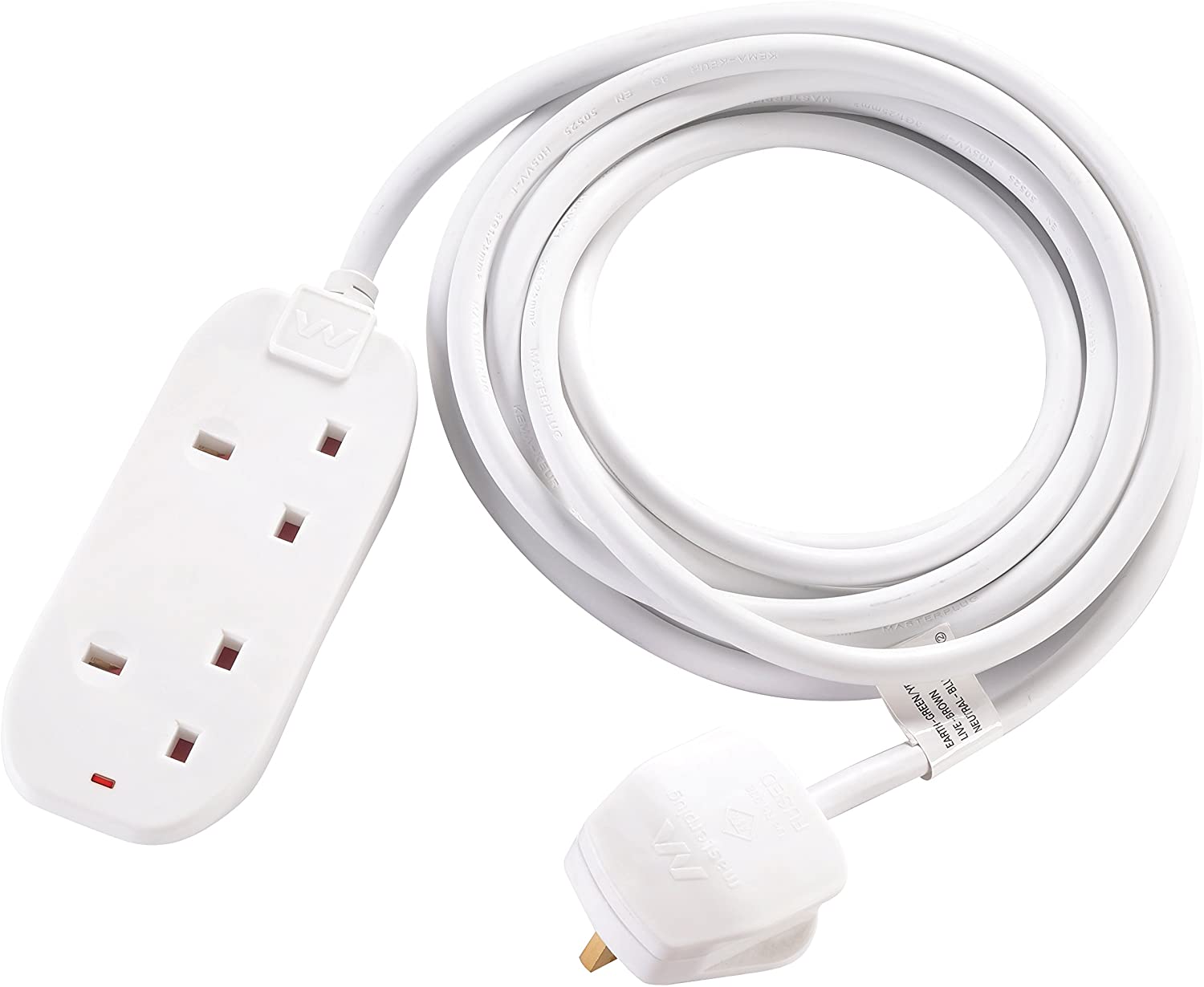 Masterplug BTN10-MP Two Socket Long Extension Lead, 10 Metres, White ...