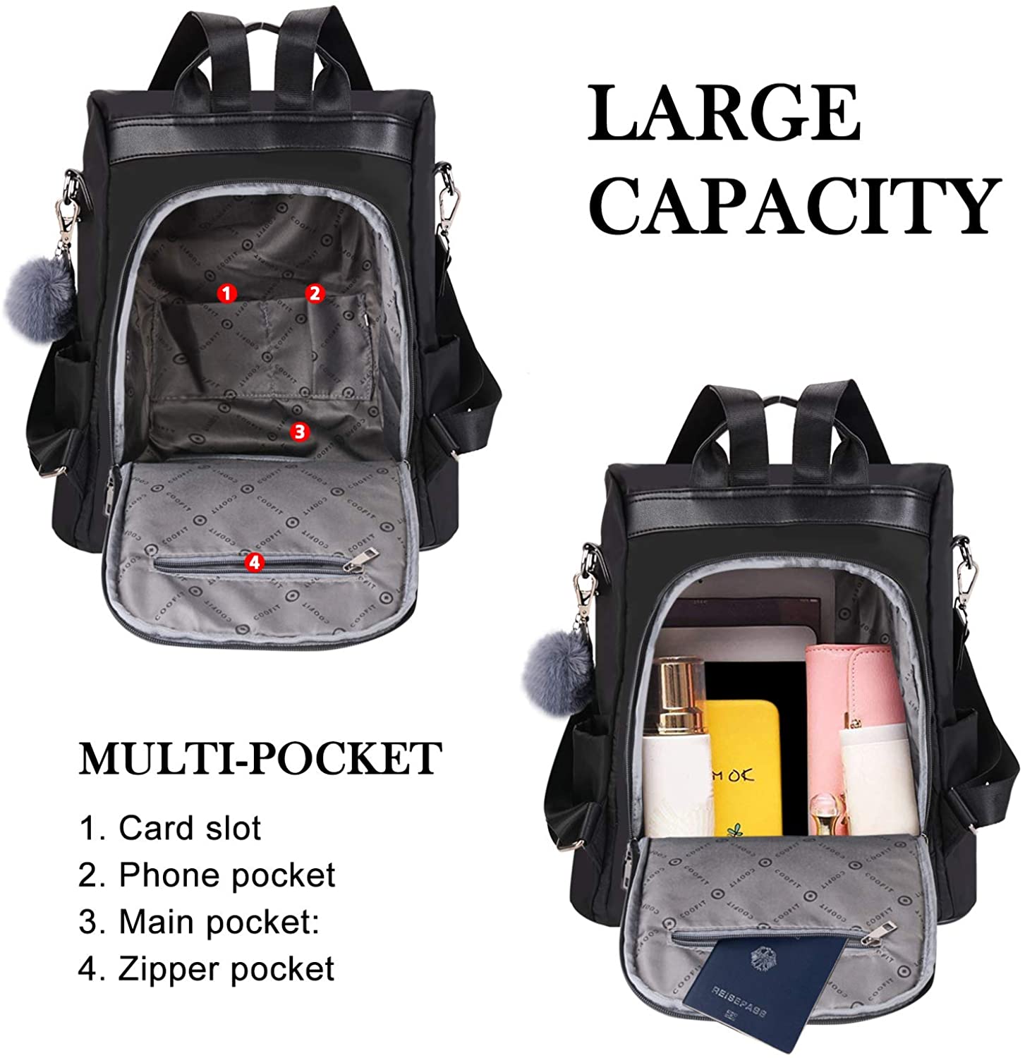 COOFIT Womens Backpack Purse Anti-theft Backpack Upgrade Nylon Backpack ...