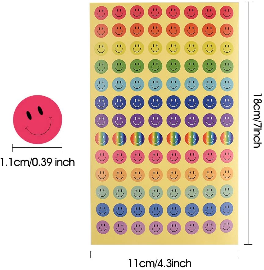 FEPITO 10 Sheets 1040 PCS Smiley Face Stickers Mini Happy Face Stickers ...