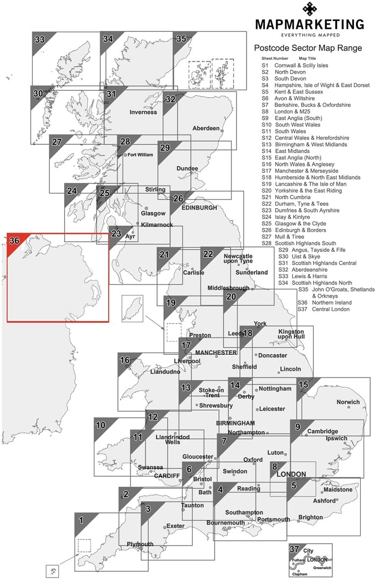 Northern Ireland Postcode Sector Map 36 – Laminated Wall Map – BigaMart