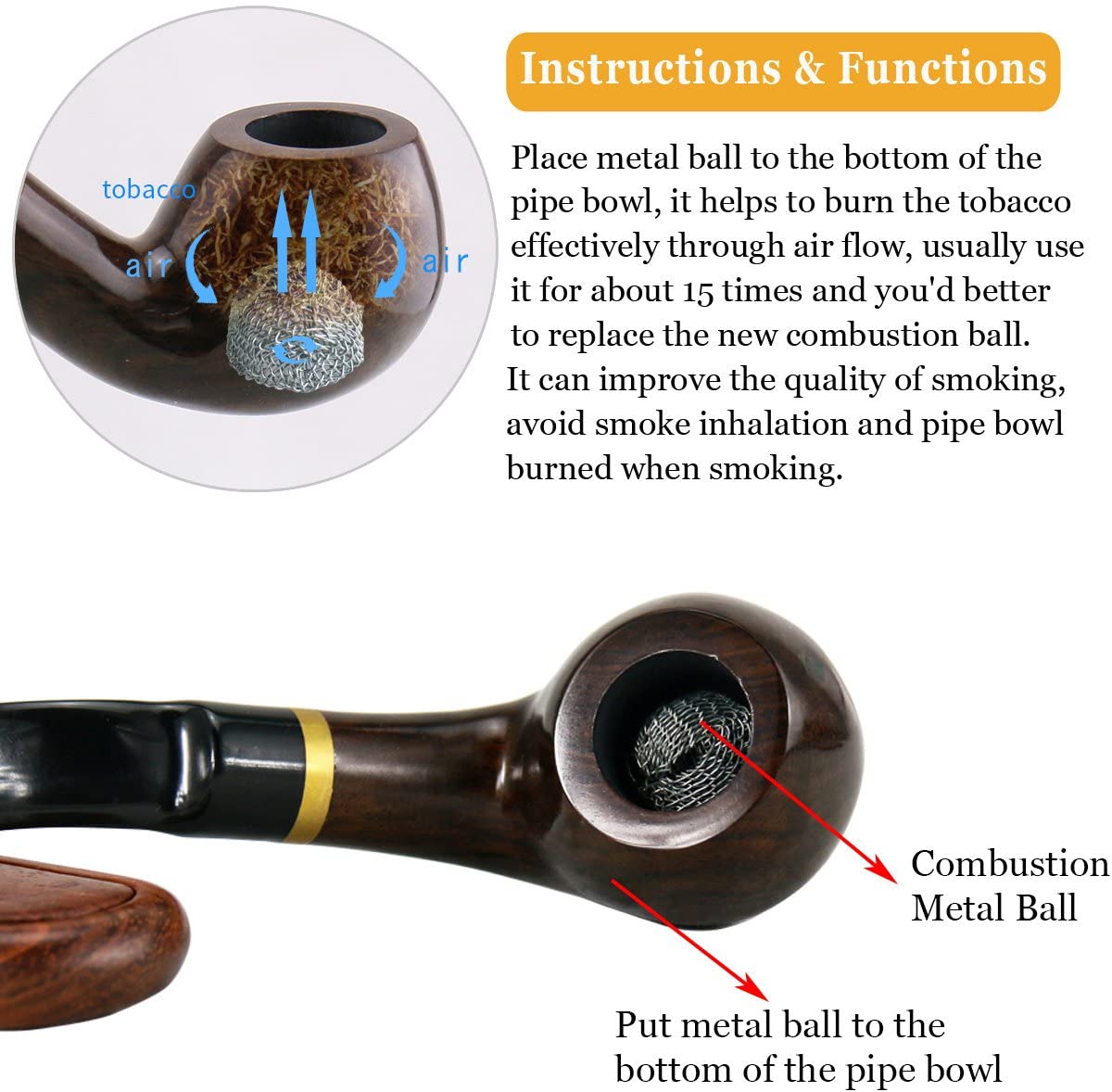 Joyoldelf Wooden Tobacco Smoking Pipe Set Bent Ebony Smoking Pipe with ...