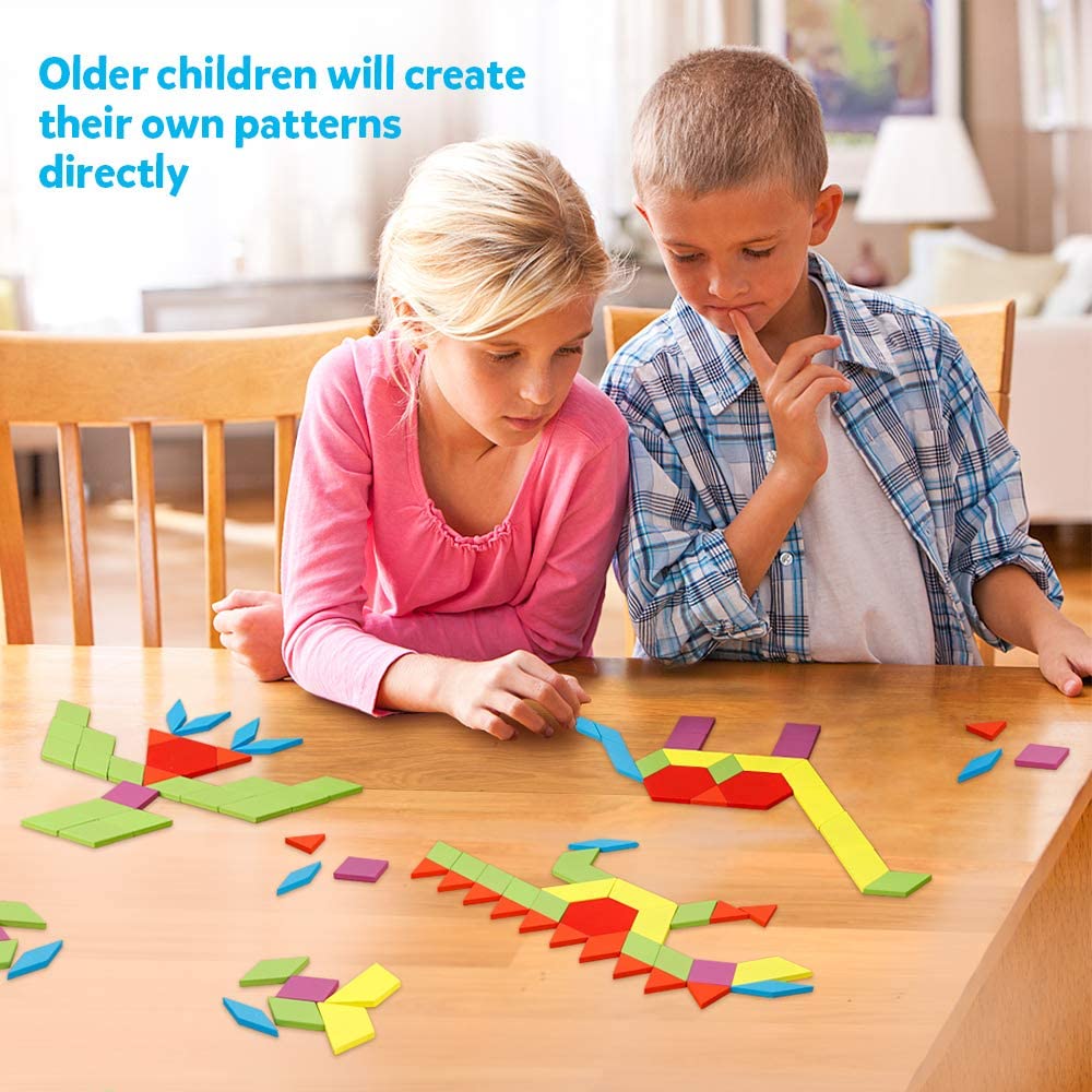 Coogam 130 Pcs Wooden Pattern Blocks Puzzle Geometric Manipulative ...