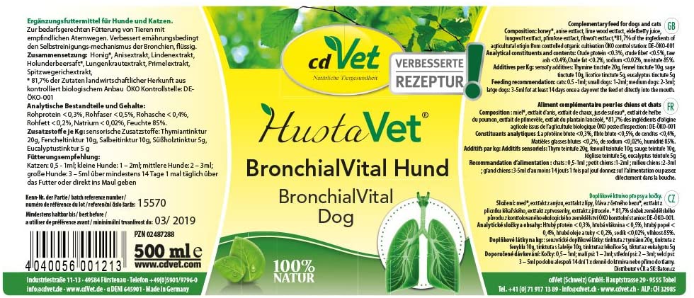 cdVet Natural Products CoughVet BronchialVital 500 ml – Dog – supports ...