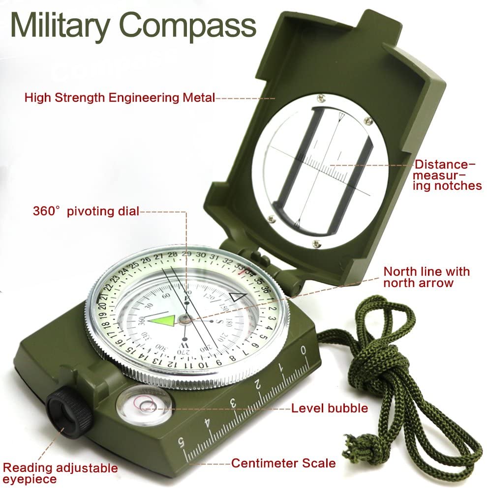 ydfagak Compass Waterproof Hiking Military Navigation Compass with Glow ...