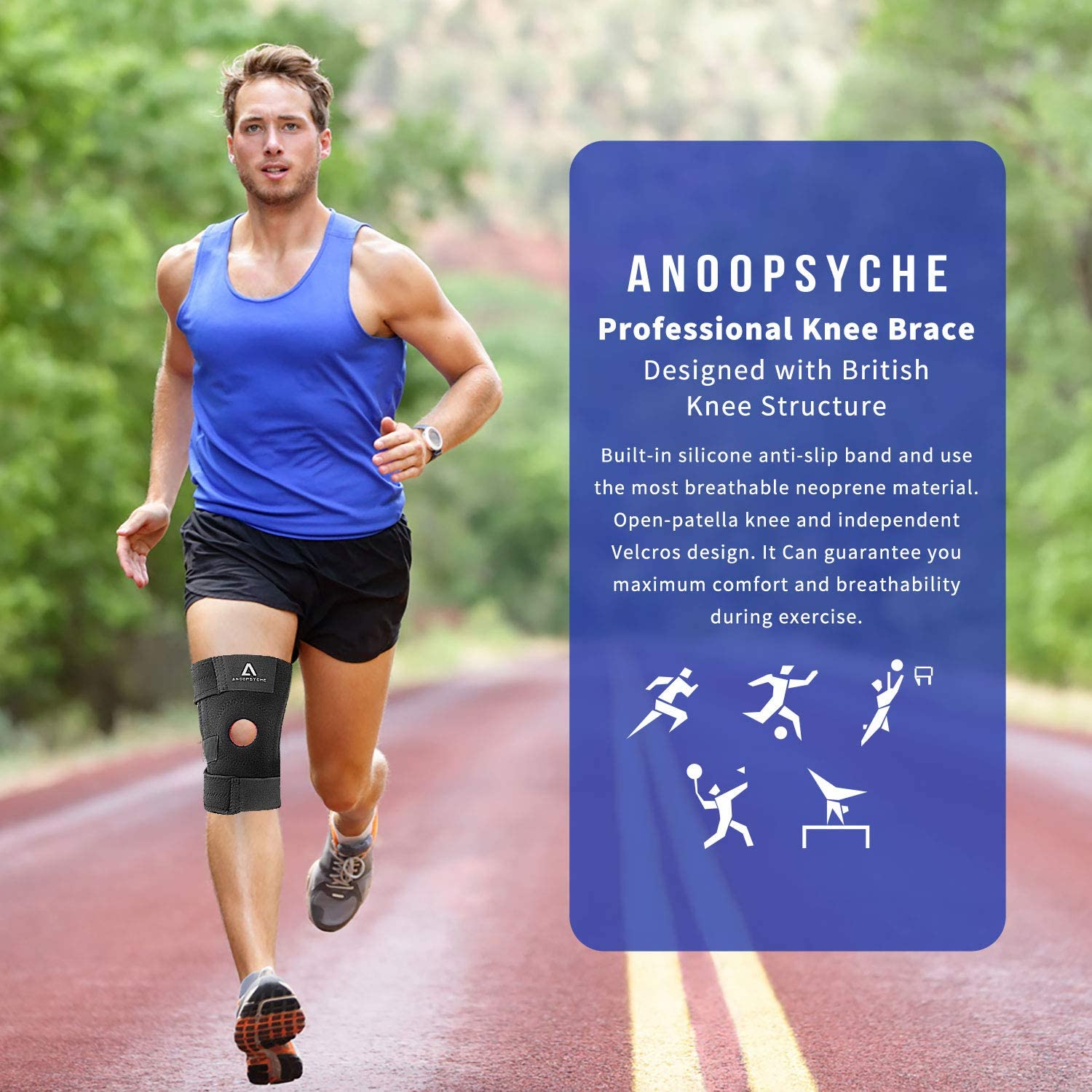Anoopsyche Knee Support for Men Women, Adjustable Open-Patella Neoprene ...