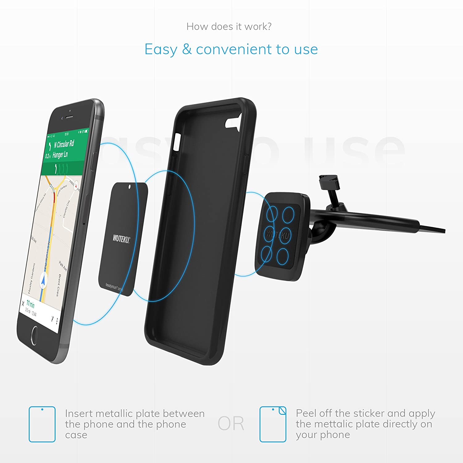 Wuteku Magnetic Phone CD Holder Kit For Car – Works on All Vehicles ...