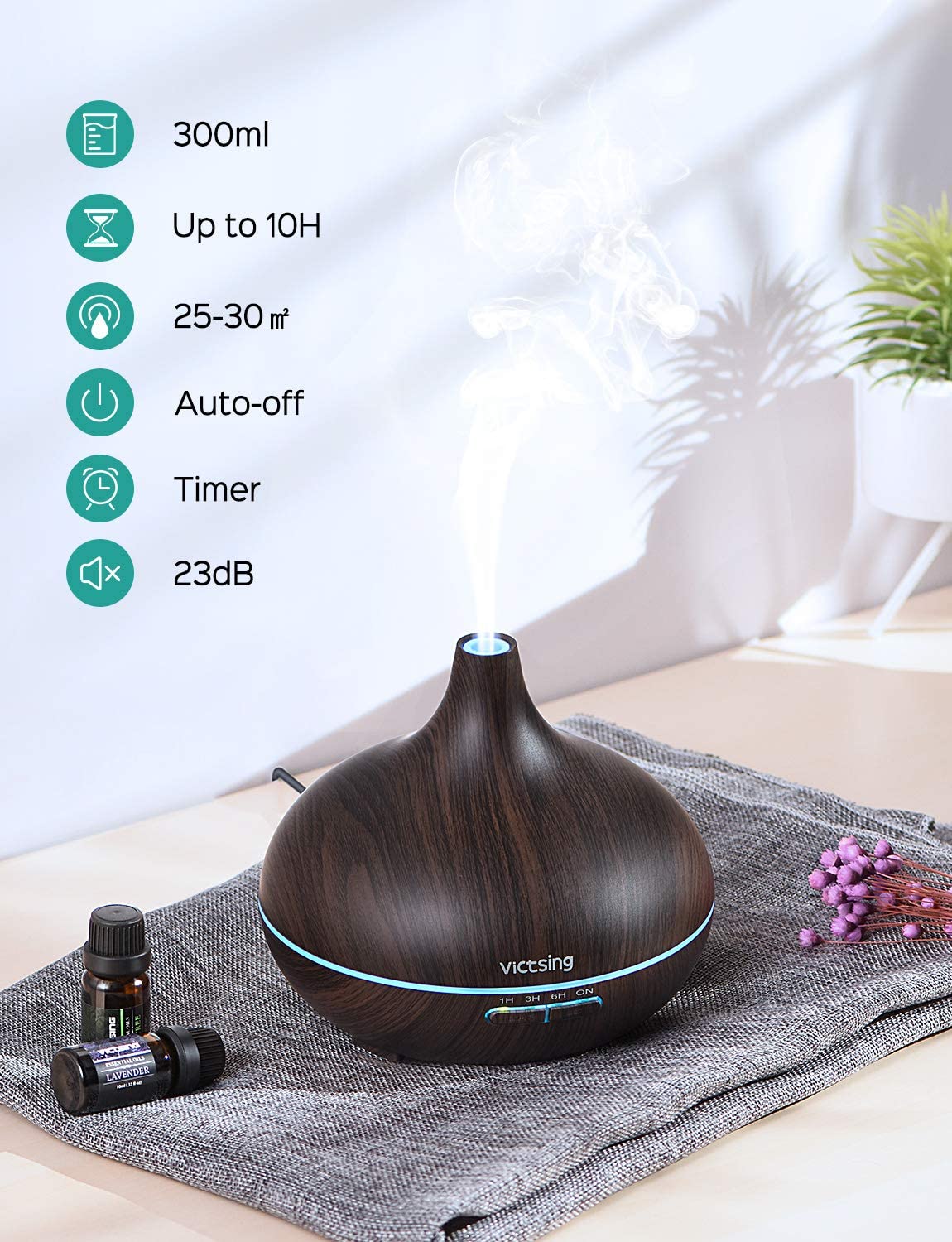 VICTSING 500ml Essential Oil Aromatherapy, Up to 15H Use Aroma Diffuser ...