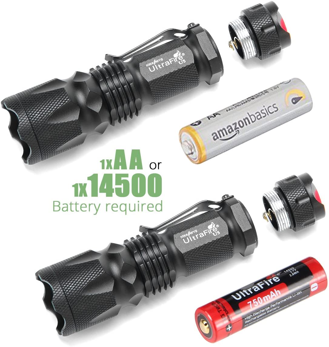 ULTRAFIRE Mini LED Torch Zoomable Bright 300 Lumens 3 Modes Small ...