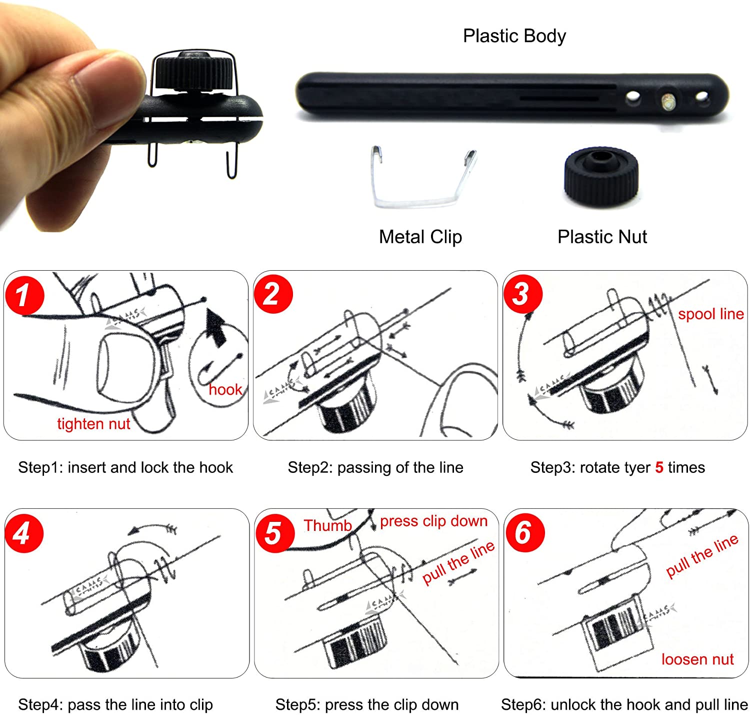 SAMSFX Fishing Quick Knot Tying Tool, Hair Rig and Hook Tier, Loop Tyer ...