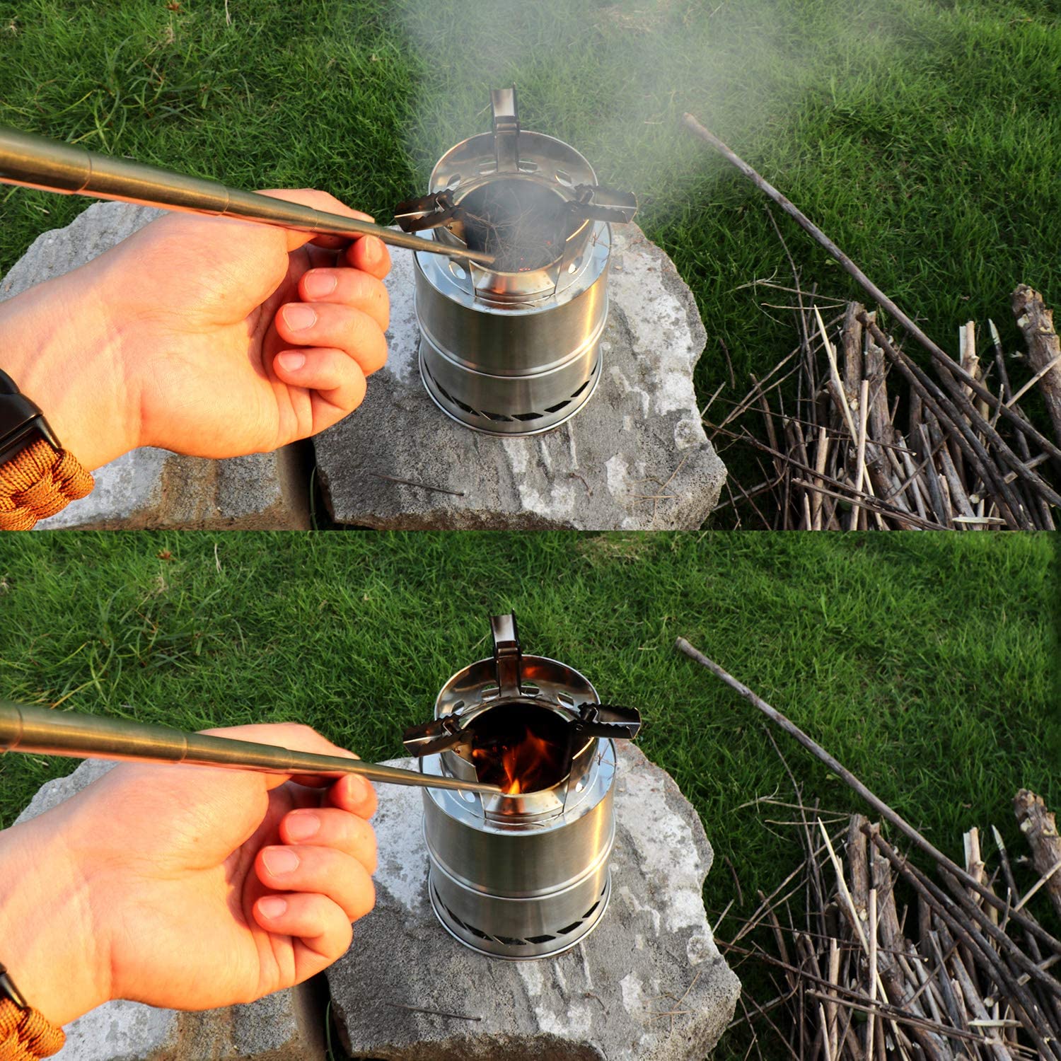 PSKOOK Pocket-Size Fire Bellows Collapsible Stainless Steel Fire Blower ...