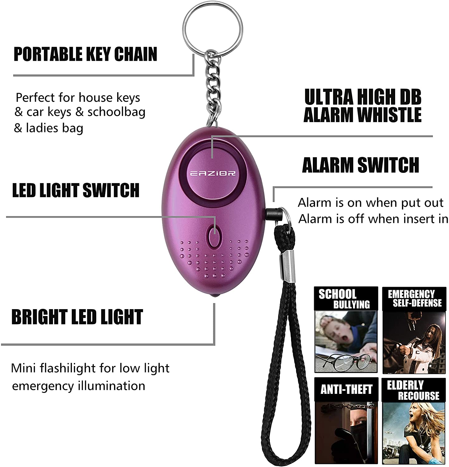 Eazior 140DB Police Approved Personal Security Alarm, Mini Loud Staff ...