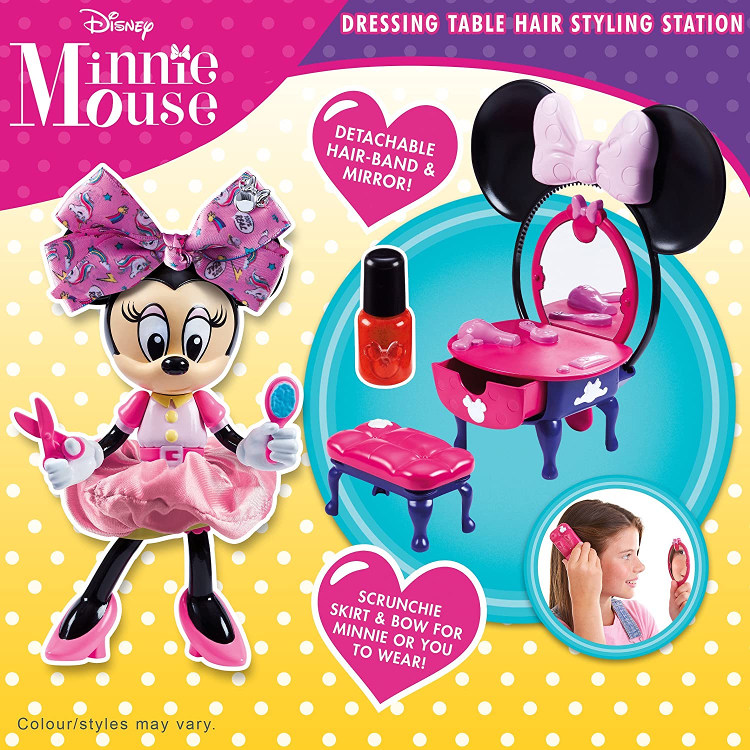 Minnie Mouse 06766 Dressing Table Hair Styling Station Playset, Multi ...