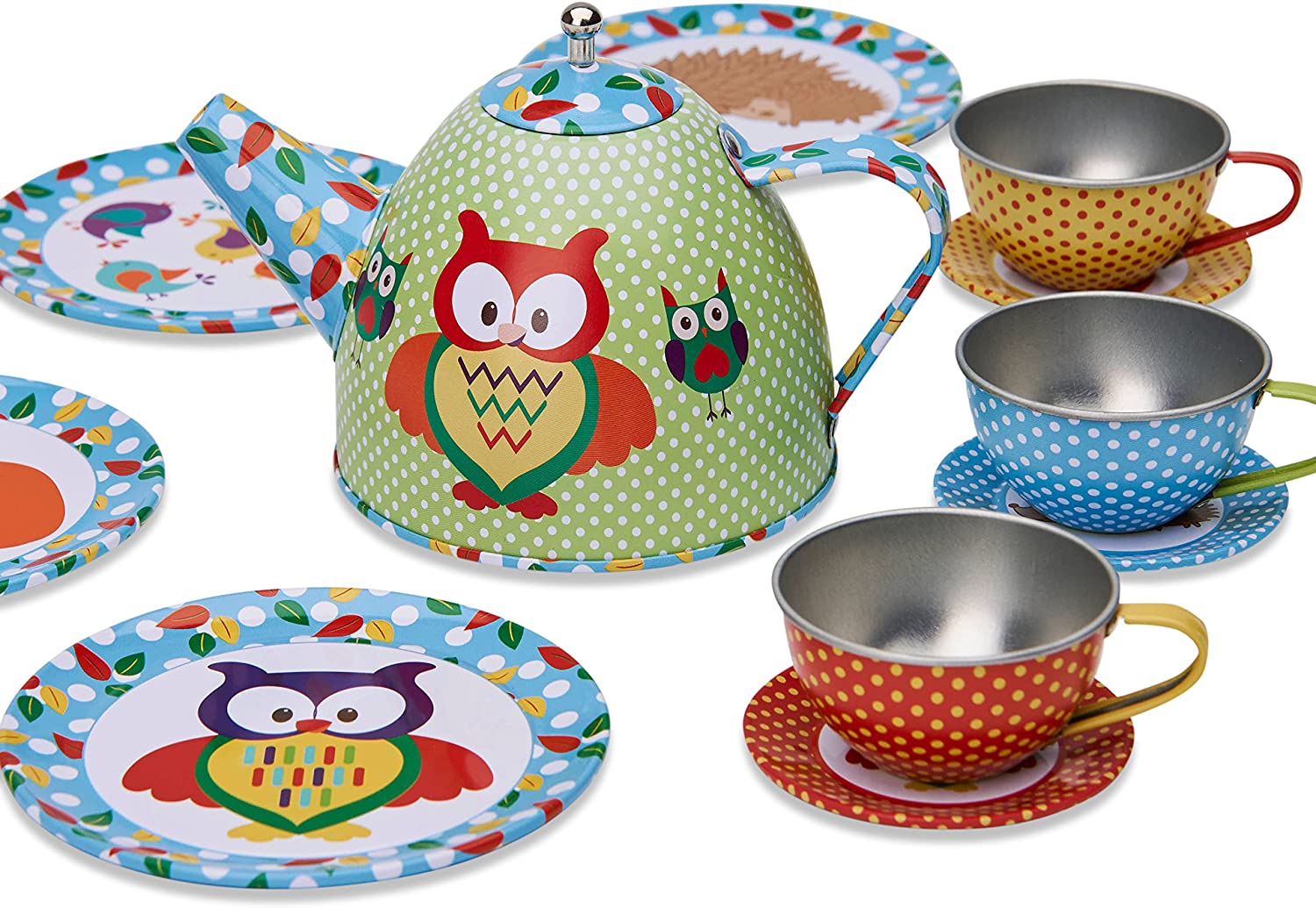 Lucy Locket ‘Woodland Animals’ Metal Tea Set & Carry Case Toy (14 Piece ...