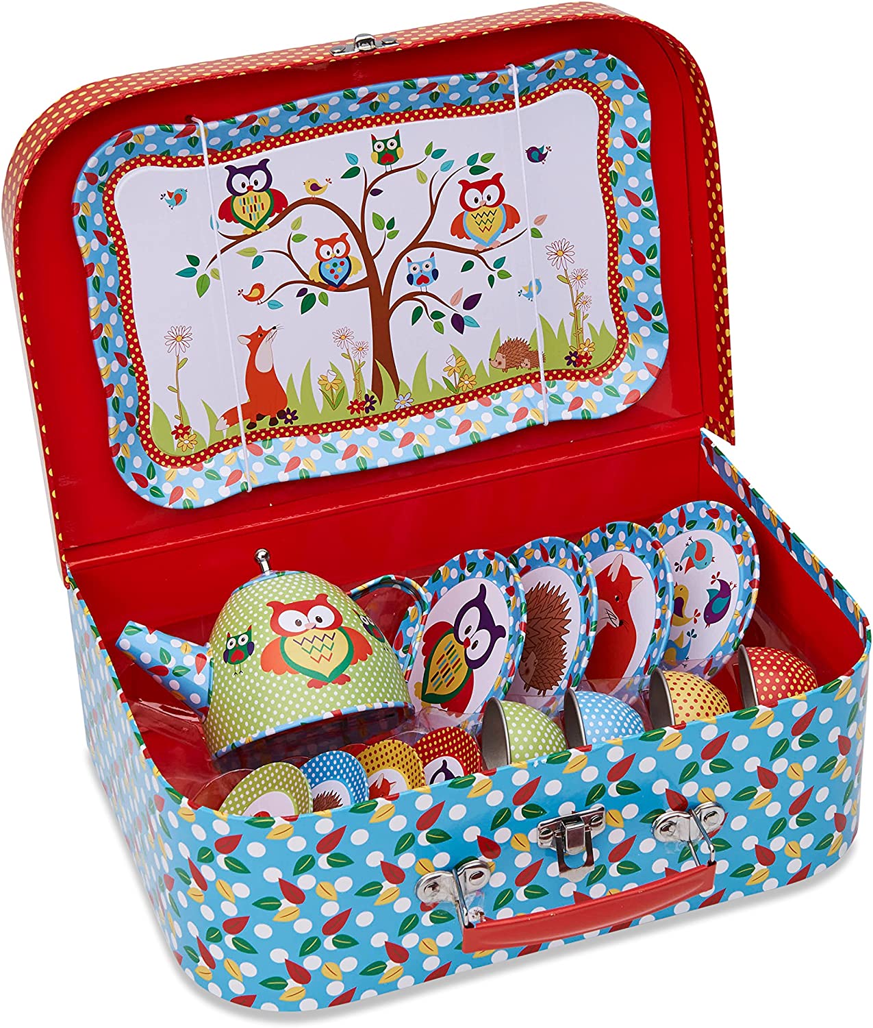 Lucy Locket ‘Woodland Animals’ Metal Tea Set & Carry Case Toy (14 Piece ...