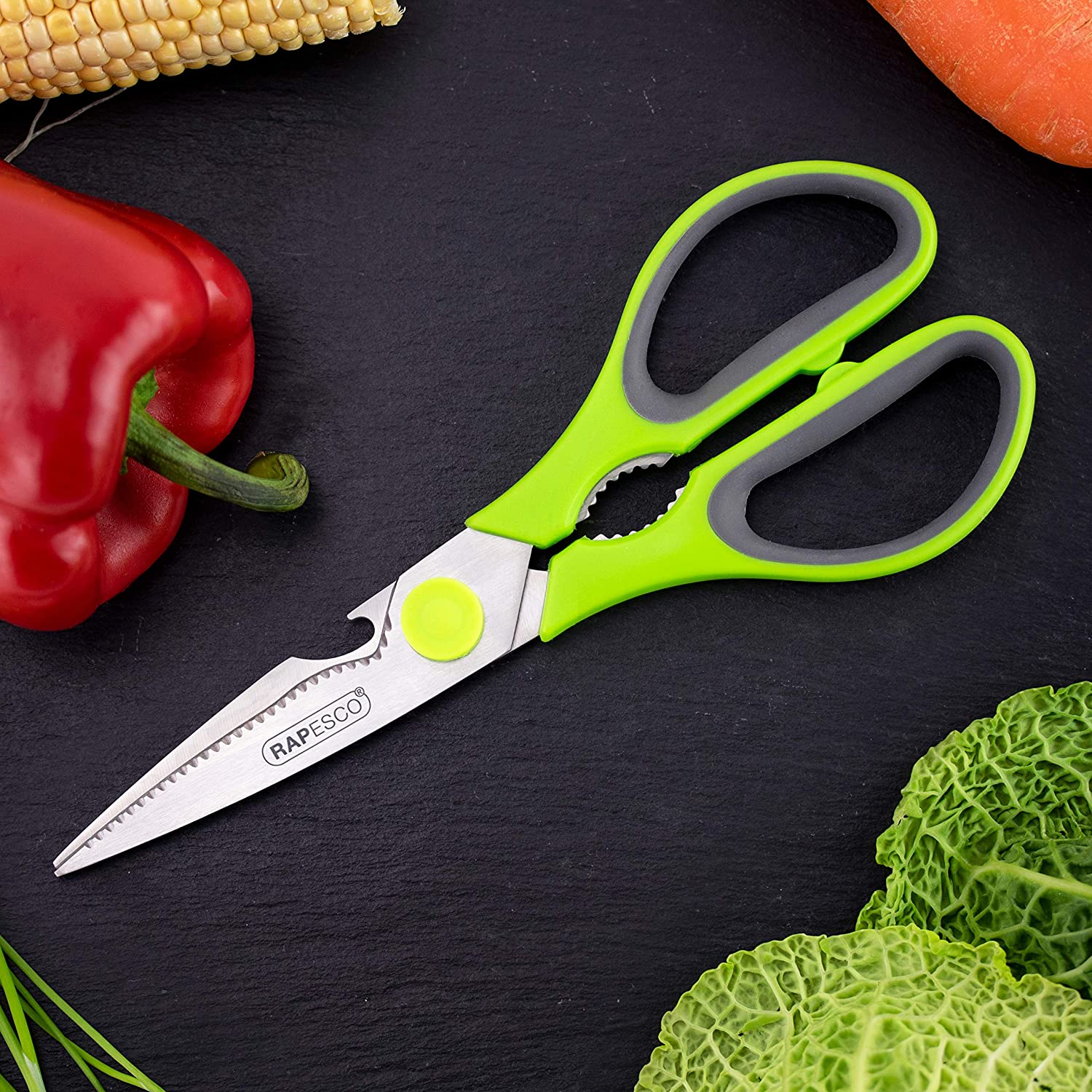 Rapesco 1598 Multi-Purpose Kitchen Scissors, Green - BigaMart