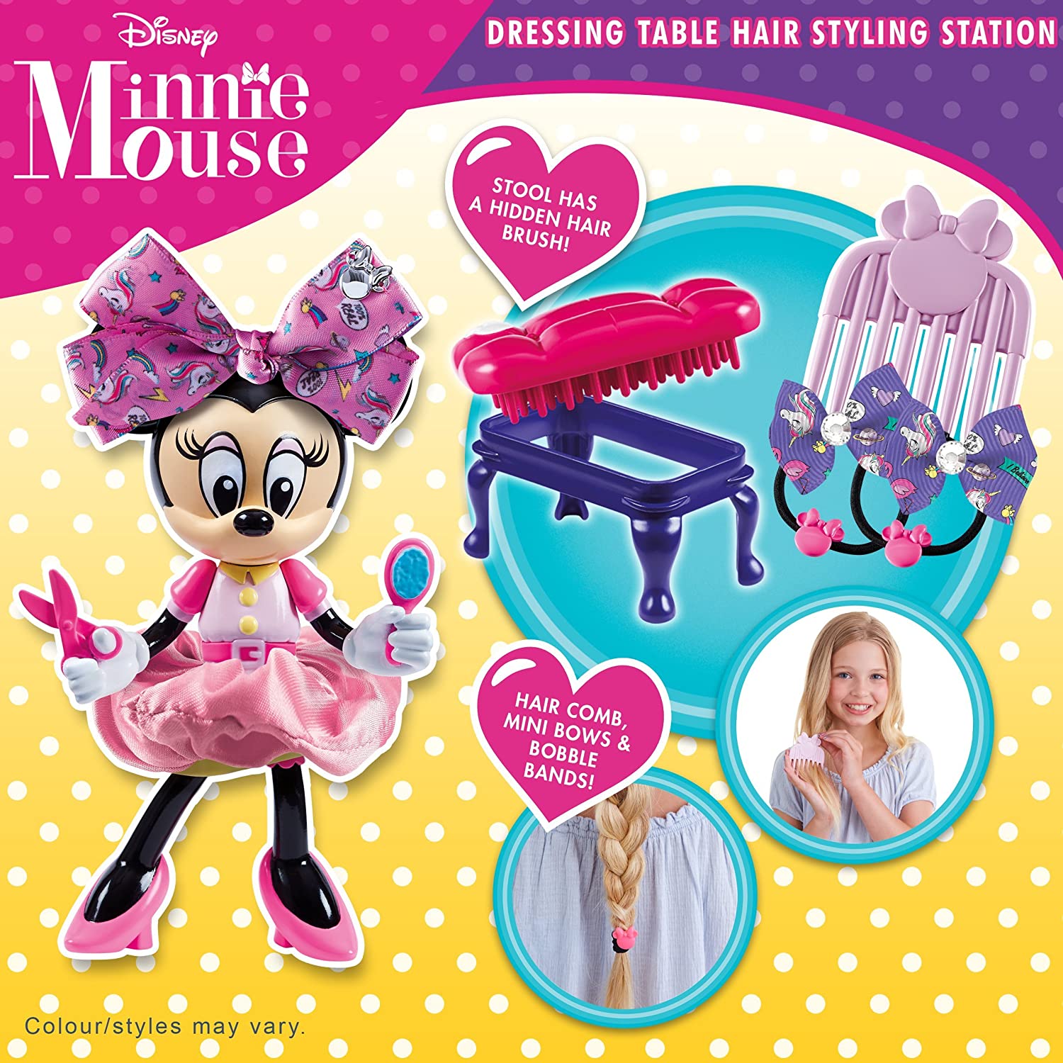 Minnie Mouse 06766 Dressing Table Hair Styling Station Playset, Multi ...
