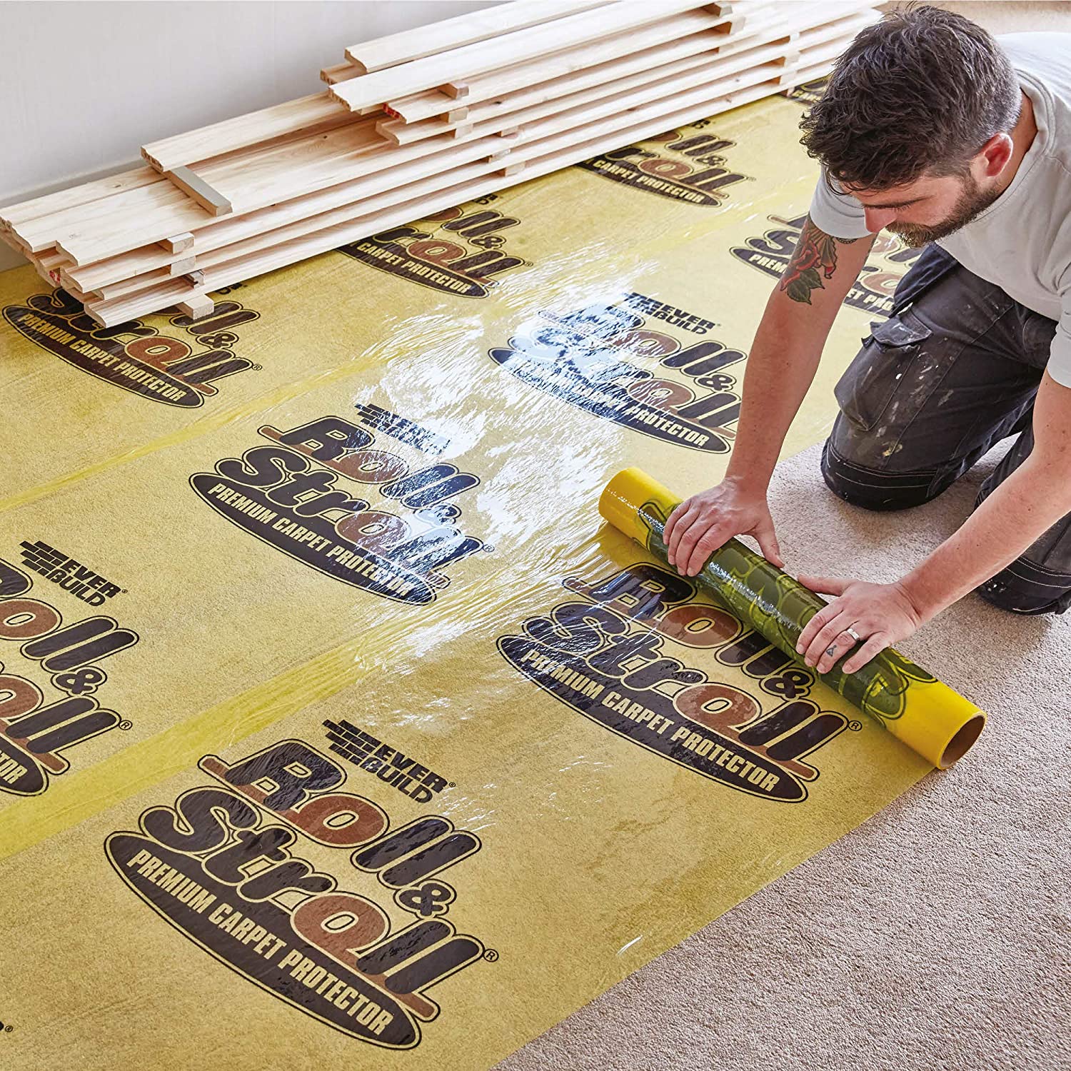 Everbuild Roll and Stroll Premium Carpet Protector, Self Adhesive Floor ...