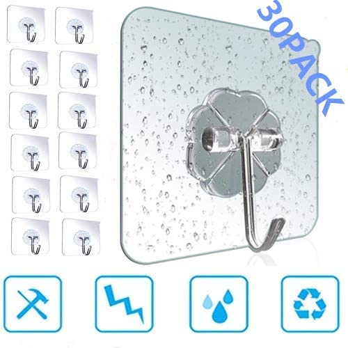 Adhesive Hooks Heavy Duty Wall Hooks，Reusable Anti-Skid Traceless ...