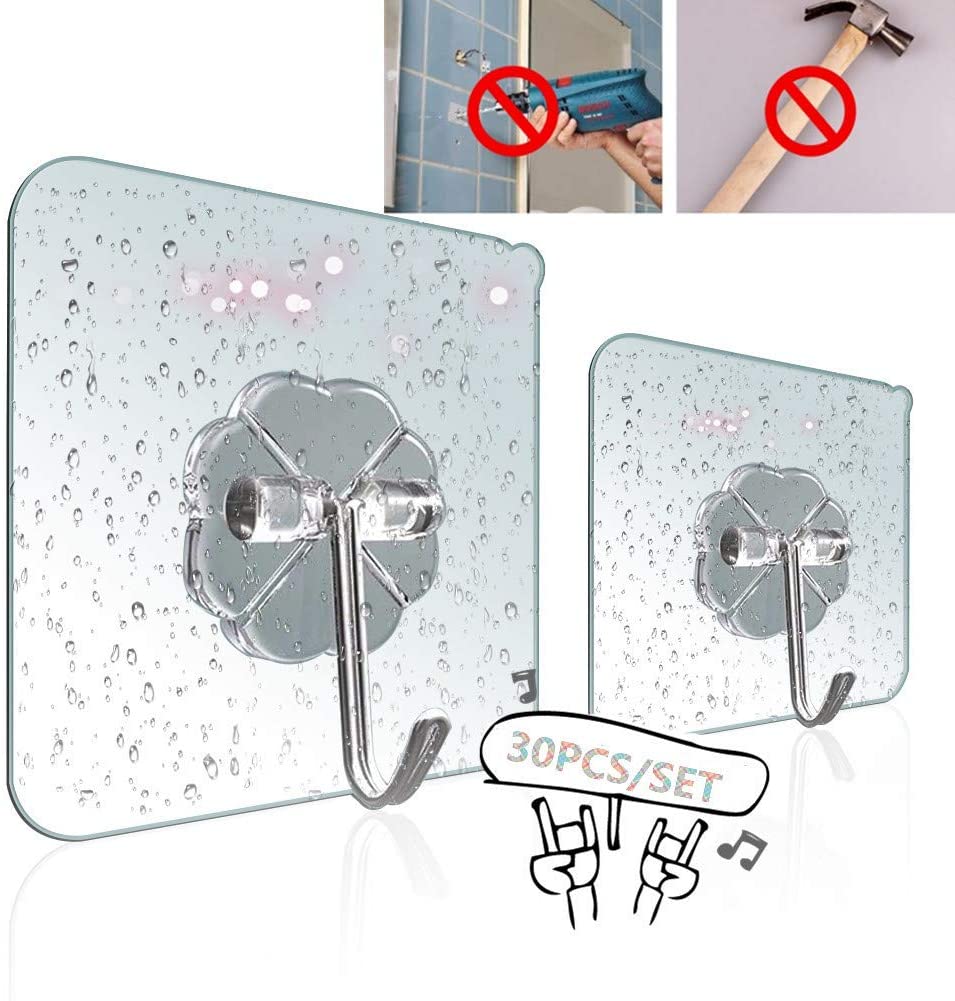 Adhesive Hooks Heavy Duty Wall Hooks，Reusable Anti-Skid Traceless ...