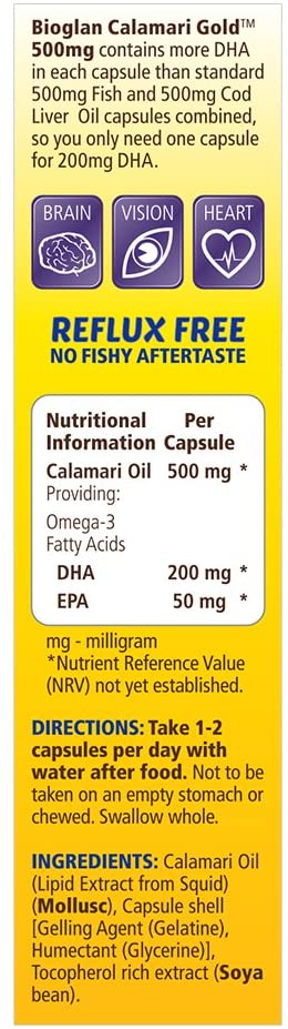 Bioglan Calamari Gold 500mg, high in Omega-3 DHA with EPA fatty acids ...