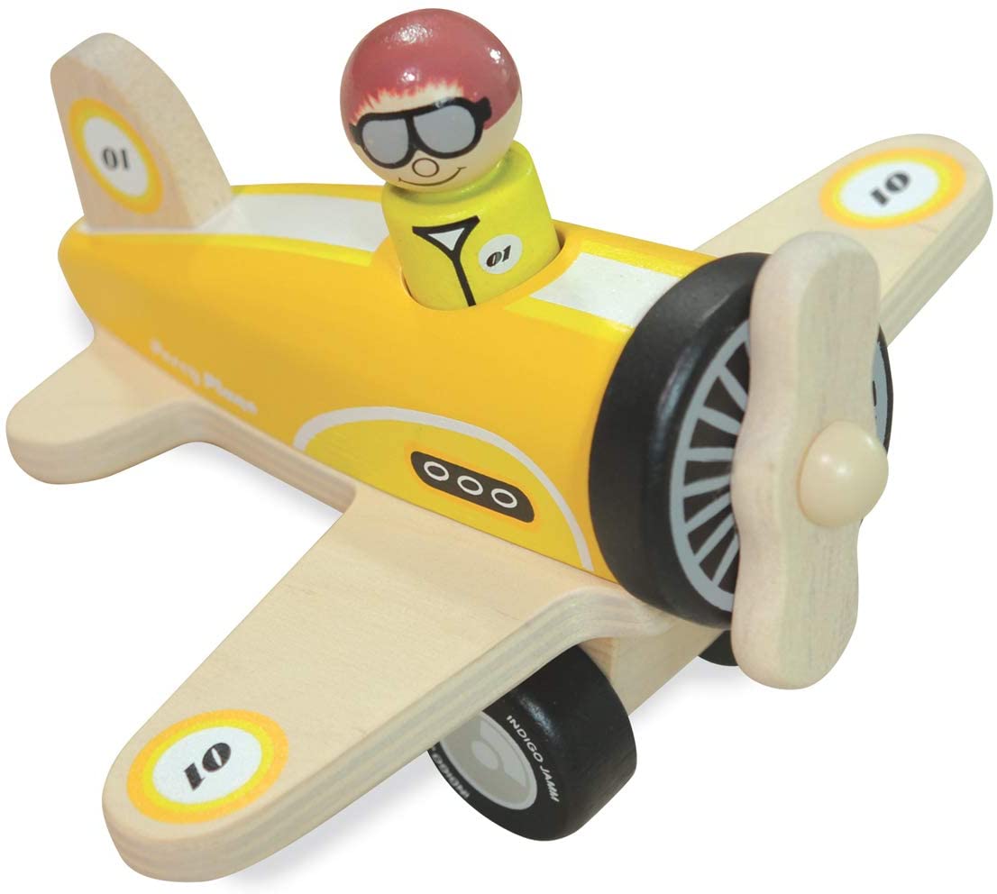 Indigo Jamm Percy Plane, Retro Wooden Toy Aircraft Vehicle with ...