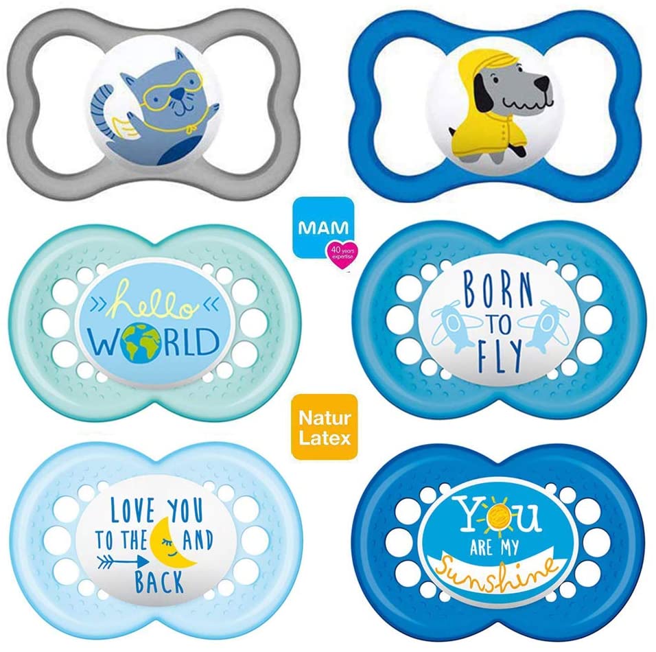 MAM Original & Air Latex Dummies 6- 16 months, pack of 6 incl. 3 travel ...