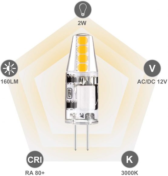 Yuiip 10 x G4 LED Bulbs 12V AC/DC, 2W 15W~20W Halogen G4 Bulb ...