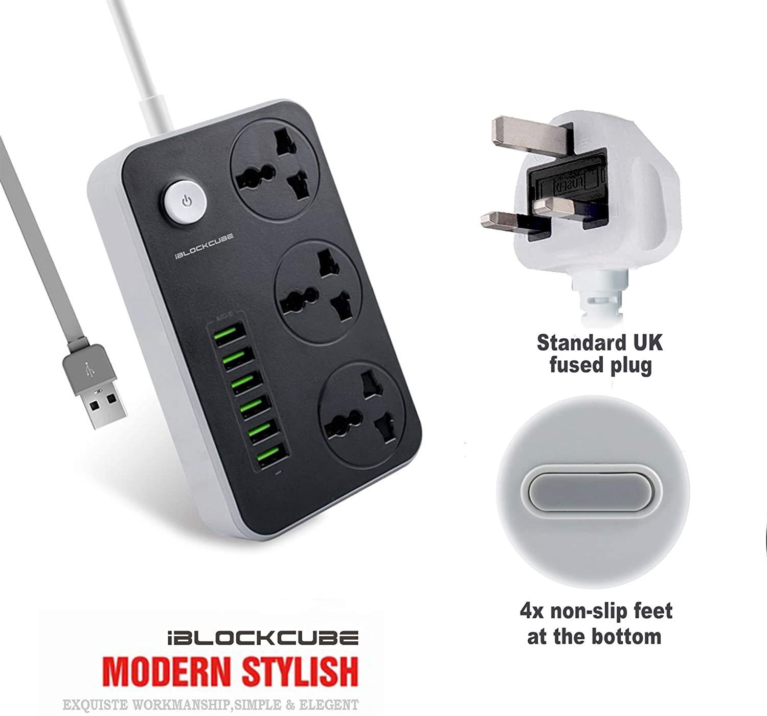 iBlockCube 6 USB Wall Plug Adapter, Power Strips Extension Lead ...