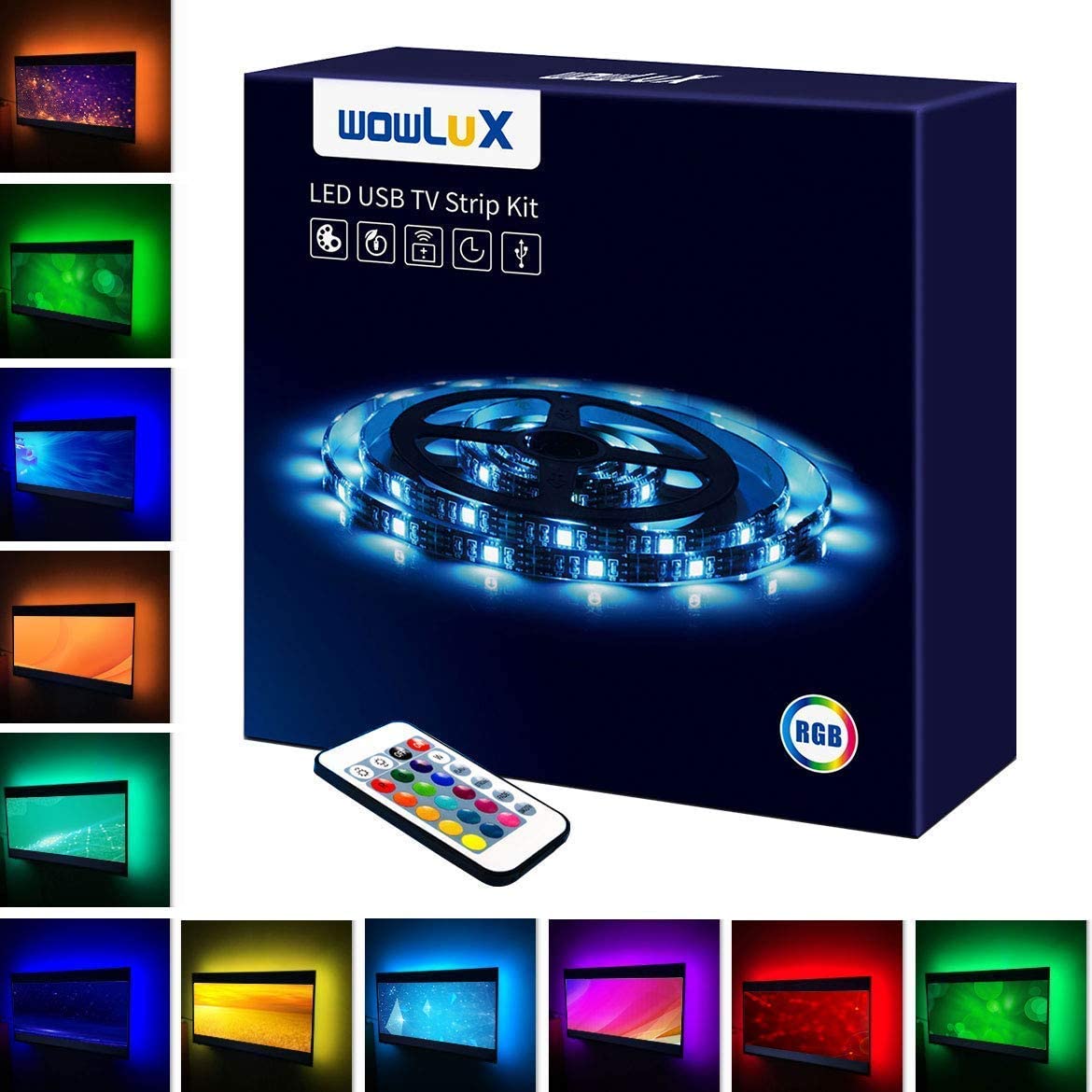 LED Strips Lights TV Backlight 2m USB Colorful Desk Strip Light 24 key ...