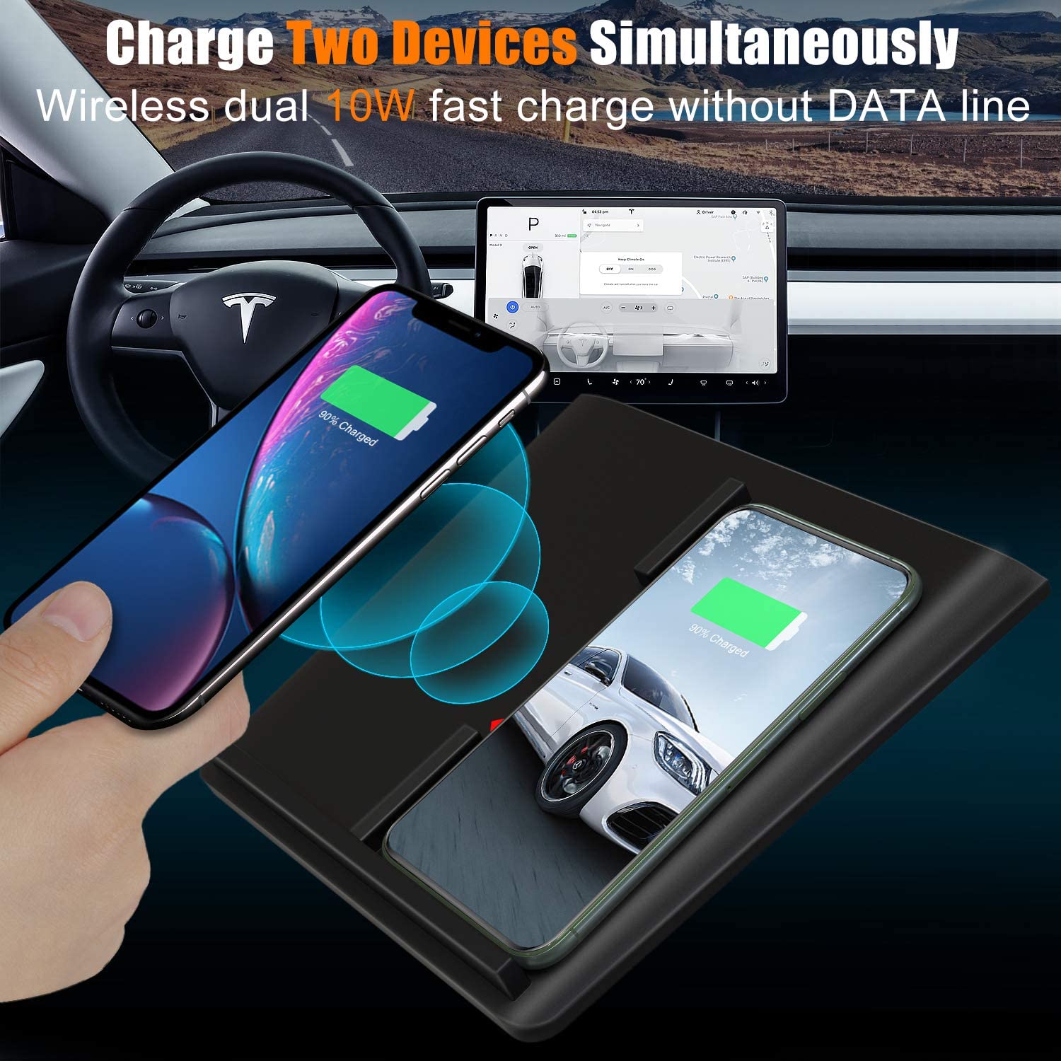 Clydek Tesla Model 3 Wireless Charger,【Upgraded】 Wireless Charging Pad ...