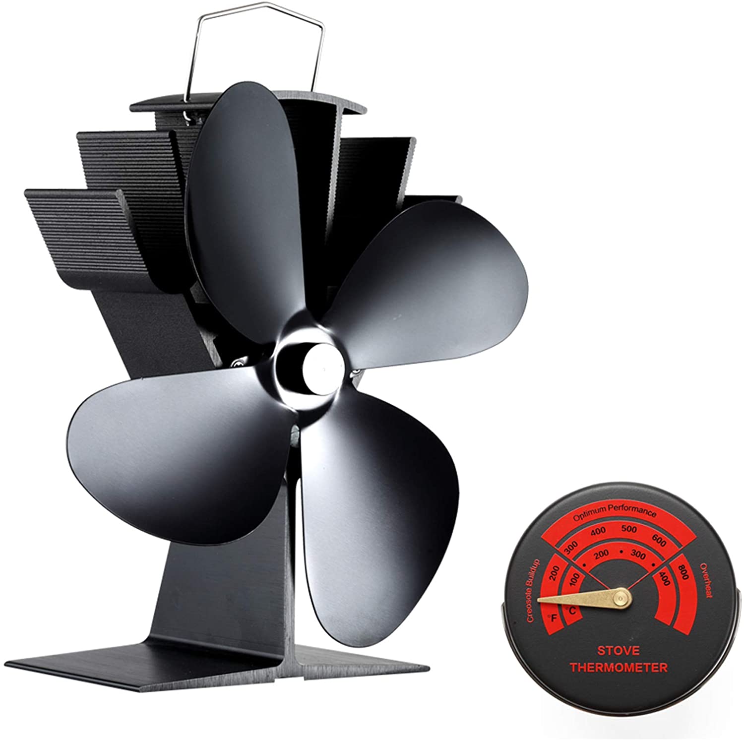 Wood Stove Top Fan Log Burner Fans,2021 Upgraded Heat Powered 4-Blades ...
