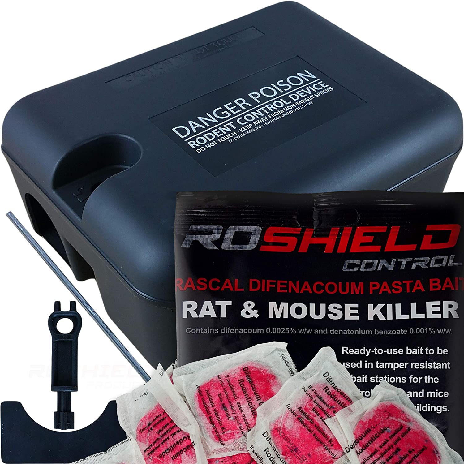 Roshield External Rat & Mouse Rodent Bait Box Kit – 1 Box & 15 Pasta ...