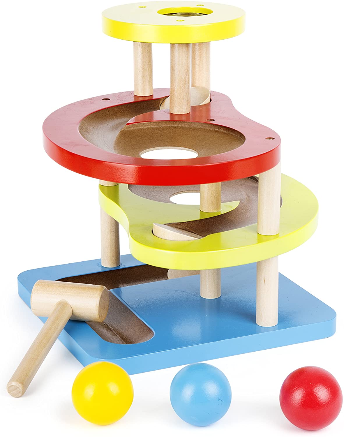 Small Foot 10629 Knocking Marble Run Made of Colourful Wood with Four ...