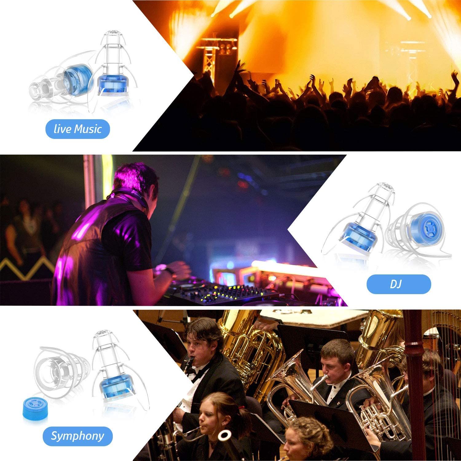 Concert Ear Plugs, High Fidelity Hearing Protection Noise Cancelling ...