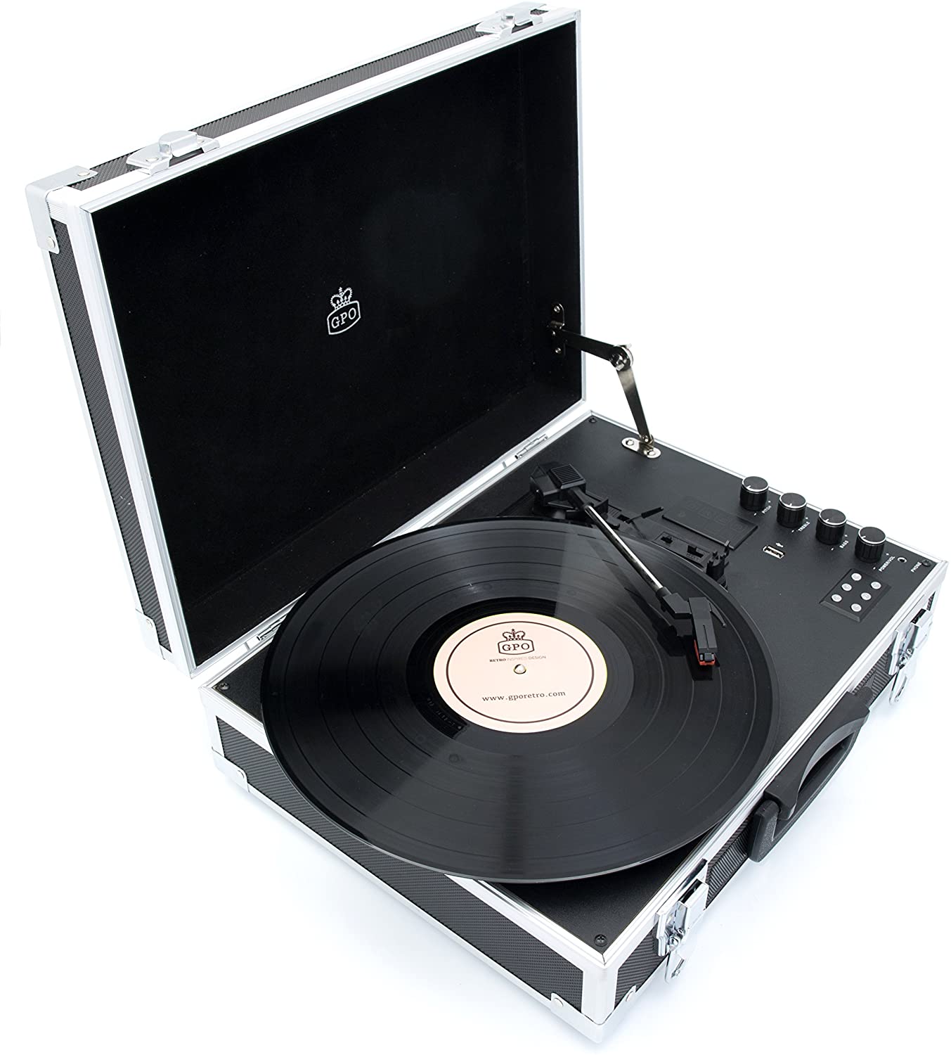 GPO Flight Record Player Case 3-Speed Bluetooth Vinyl Turntable – Built ...