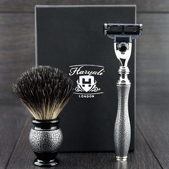 Haryali London 3 Edge Shaving Razor With Black Badger Hair Shaving ...