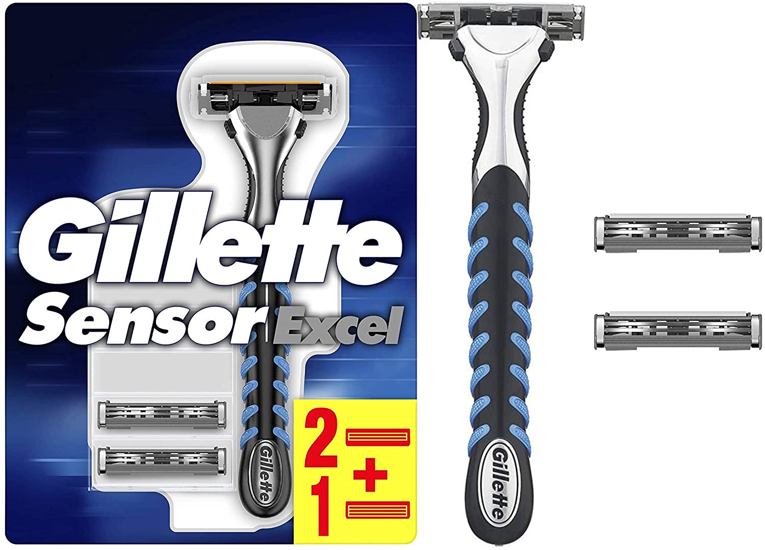 Gillette Sensor Excel Men’s Razor + 3 Razor Blade Refills, Self ...