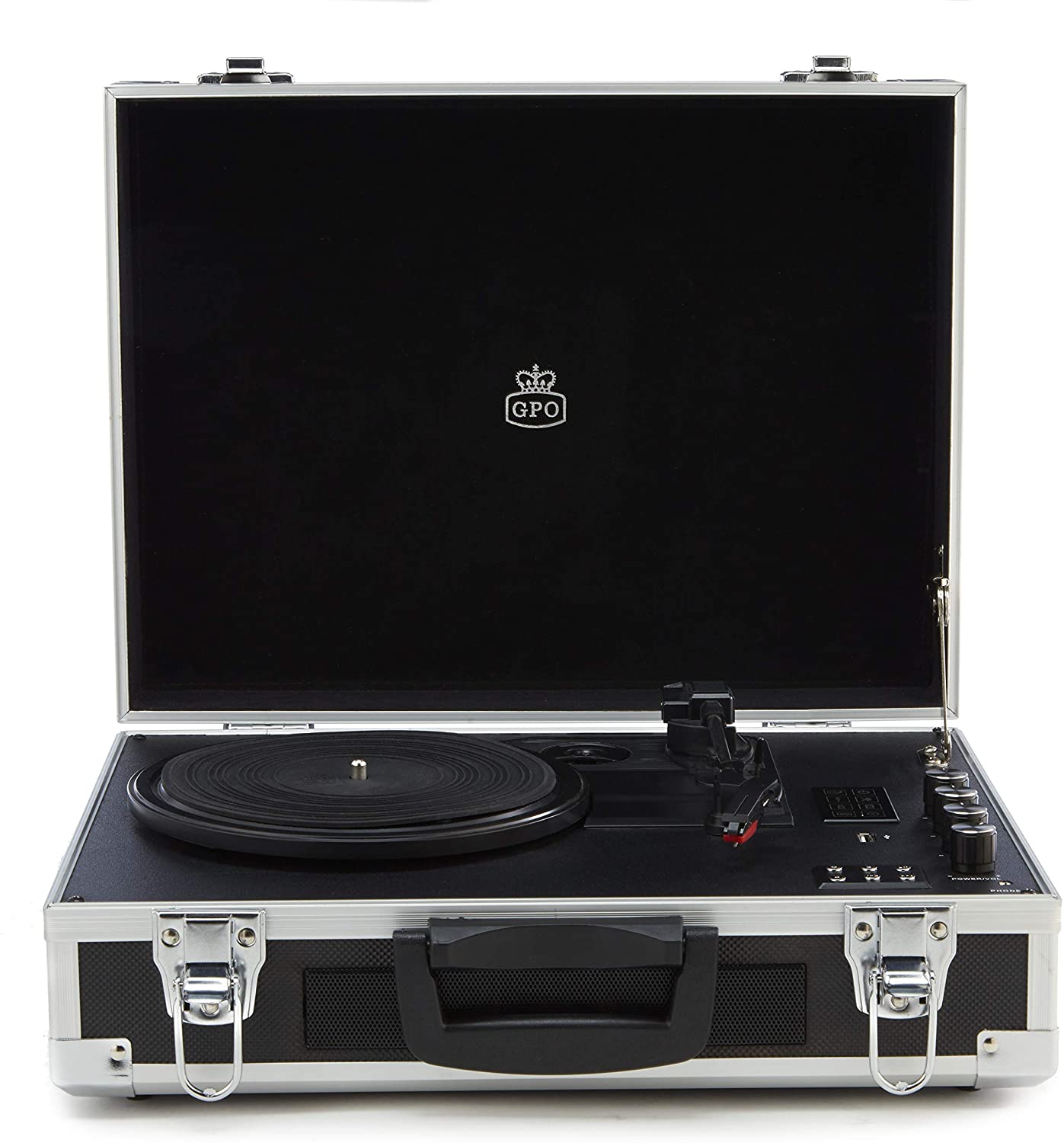 GPO Flight Record Player Case 3-Speed Bluetooth Vinyl Turntable – Built ...